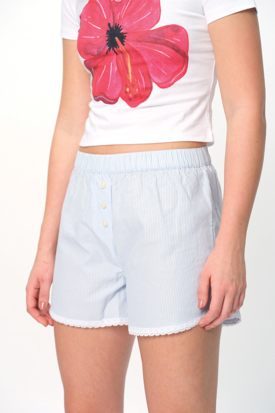 Light Blue Lace Trimmed Boxer Shorts