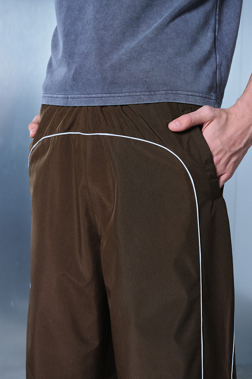 Tan Brown Sporty Deconstructed Loose Pants