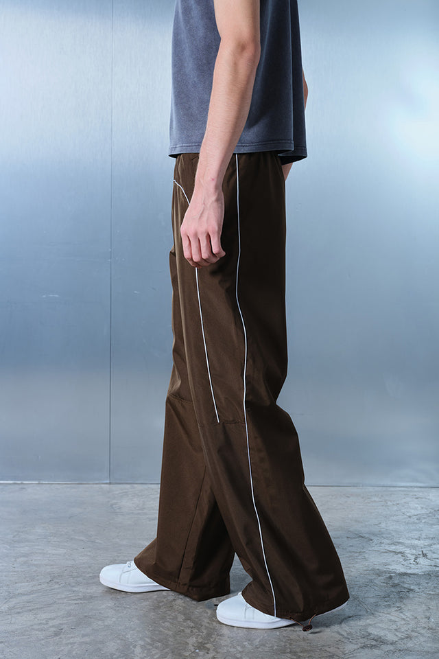 Tan Brown Sporty Deconstructed Loose Pants