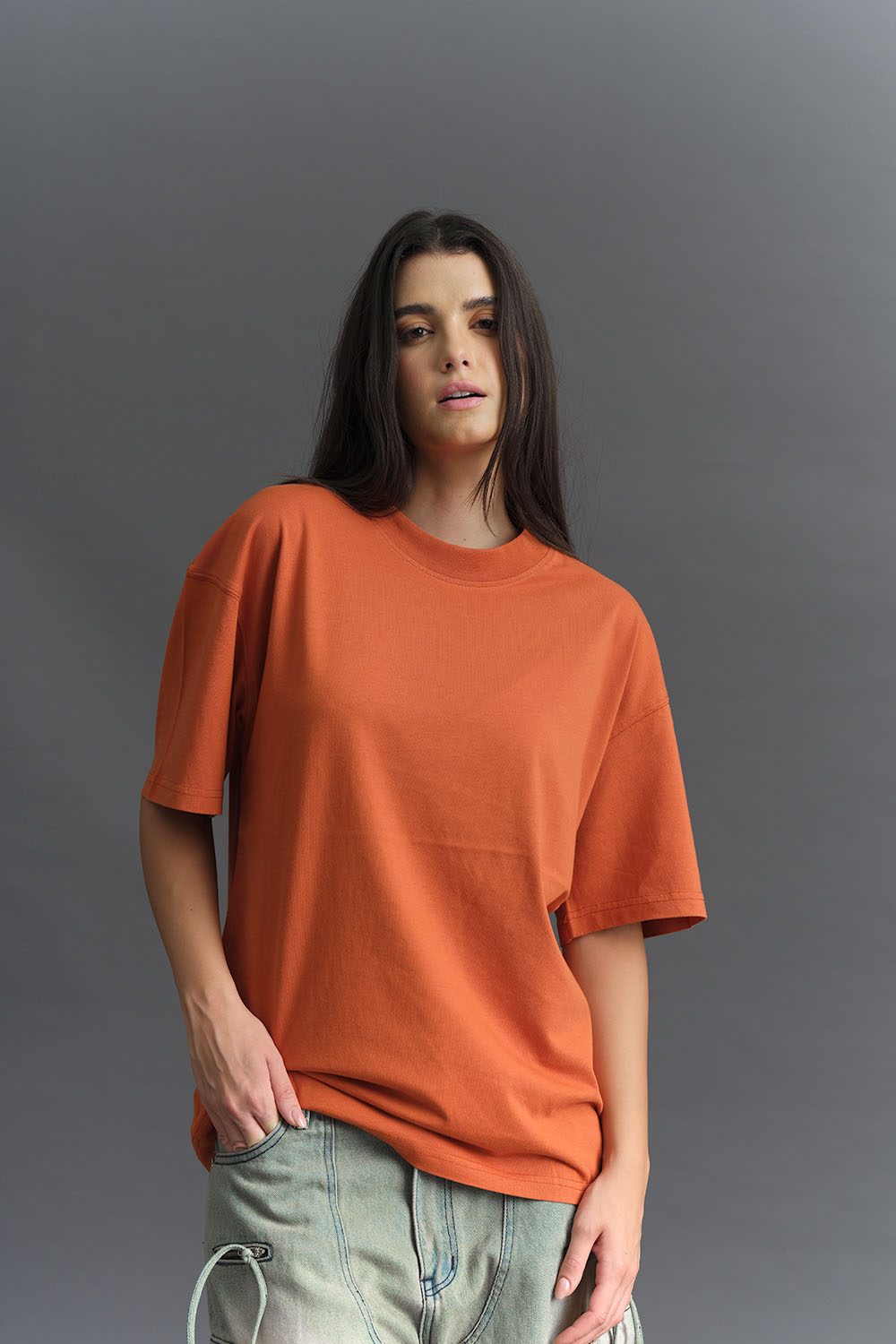 Buy Solid Rusty Orange Soft Jersey Oversized T-shirt | BonkersCorner