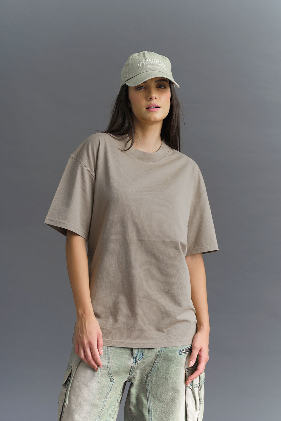 Buy Solid Stone Grey Soft Jersey Oversized T-shirt | BonkersCorner